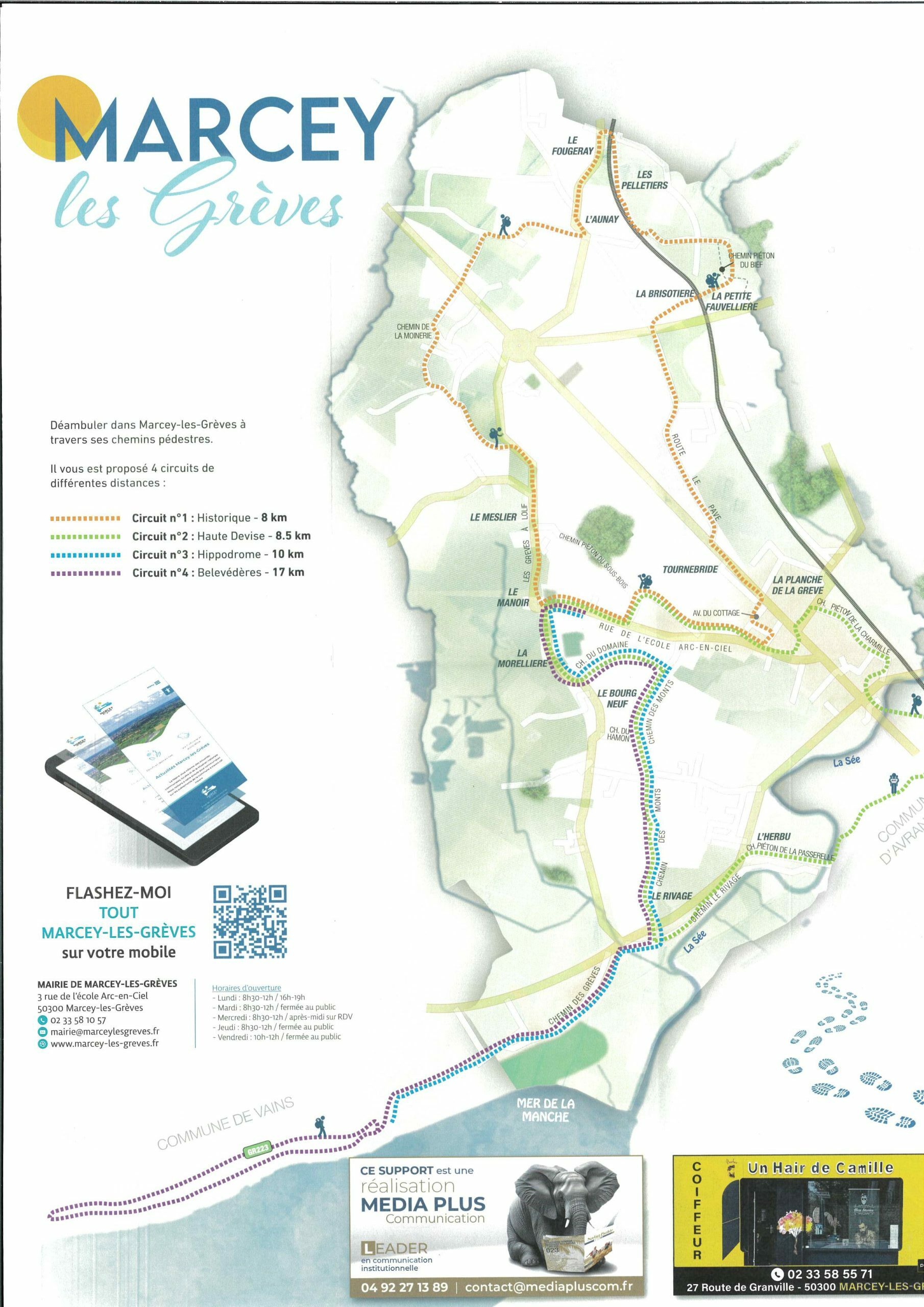 Les chemins pédestres sur la communes de Marcey les grèves